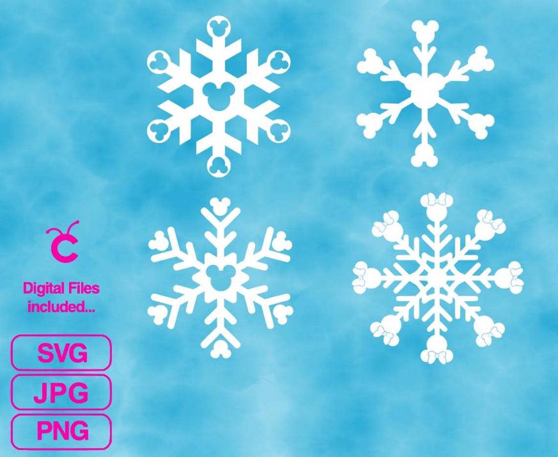 Mickey Minnie Christmas Snowflake SVG PNG Bundle: White Holiday Cut ...