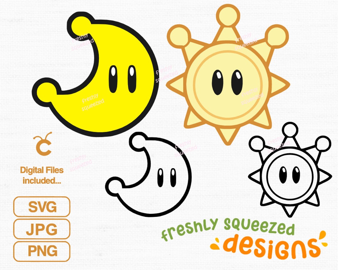 Mario Moon and Shine Sprite - SVG PNG JPG - 2 Design Bundle - Cut Files ...