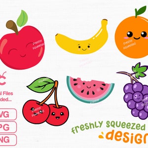 Cute Fruit Kawaii Designs SVG PNG JPG Set, Cute Food Clip Art, Kawaii ...