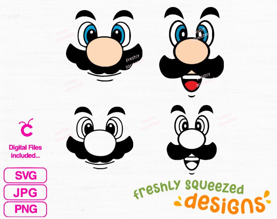 Mario Faces Collection - SVG PNG JPG Bundle, Peach Bowser Luigi Mario ...