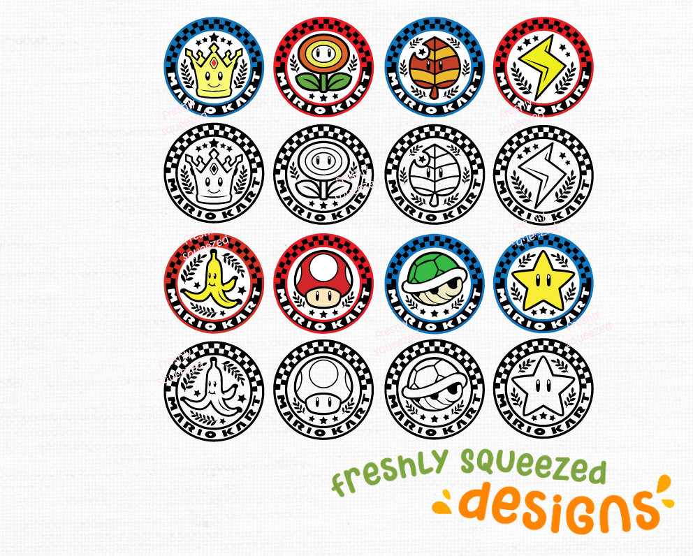 Mario Kart Cart Badge Cup Collection Color Svg and Png Bundle, Star ...