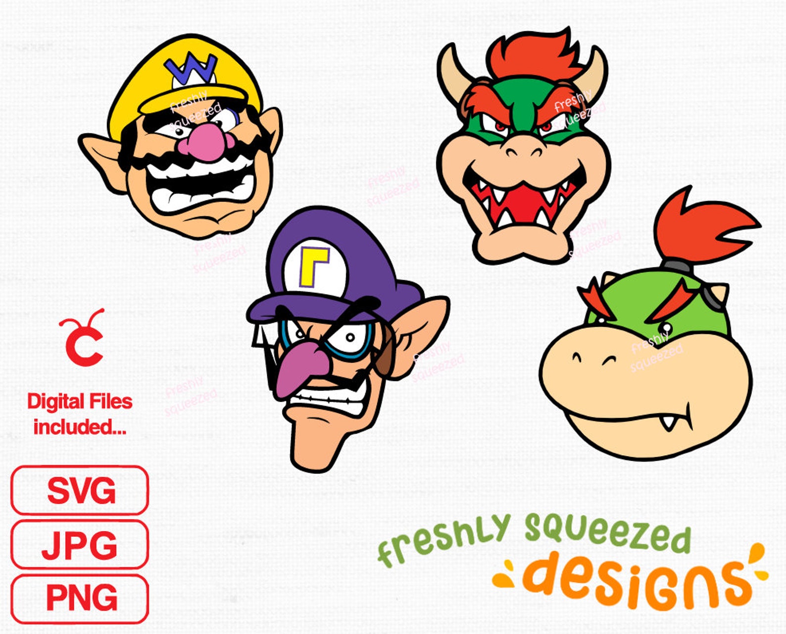 Mario Faces Collection SVG PNG JPG Bundle, Peach Bowser Toad Donkey ...