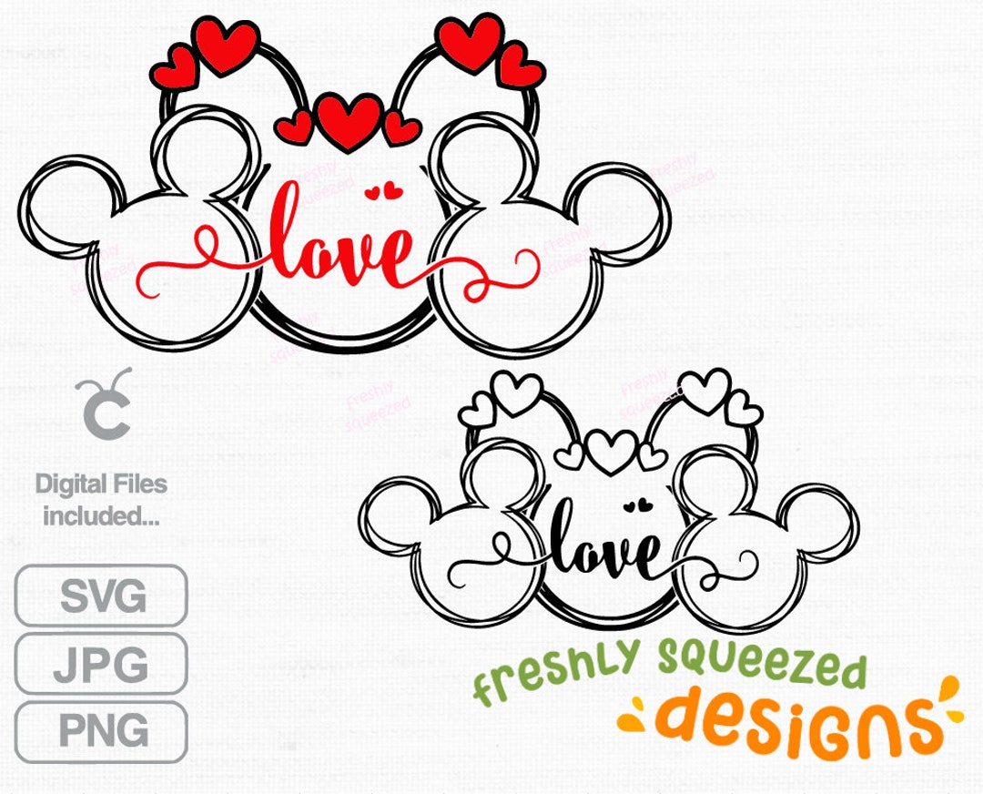 Mickey Minnie Heart Valentine's Outline Love Script, SVG PNG JPG ...