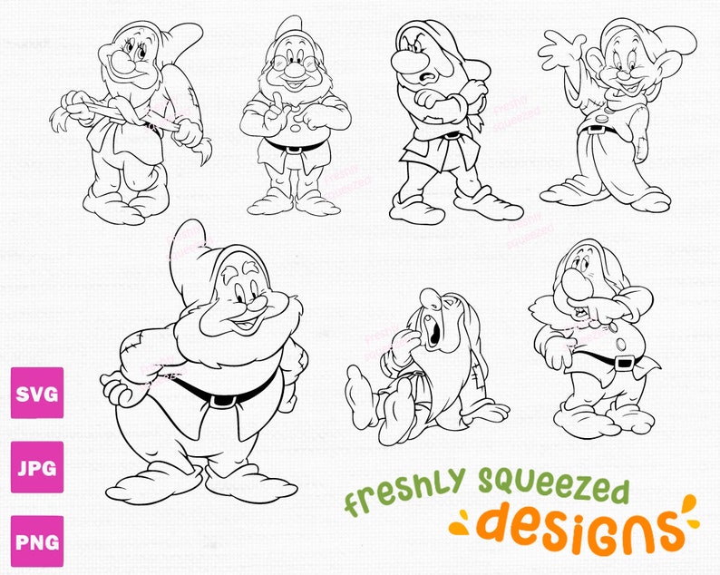 7 Dwarfs Dopey Sneezy Doc Sleepy Bashful Grumpy Happy Svg Png - Etsy Canada