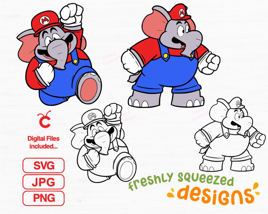 Elephant Mario Wonder Collection - SVG PNG JPG - Bundle - Cricut Cut ...