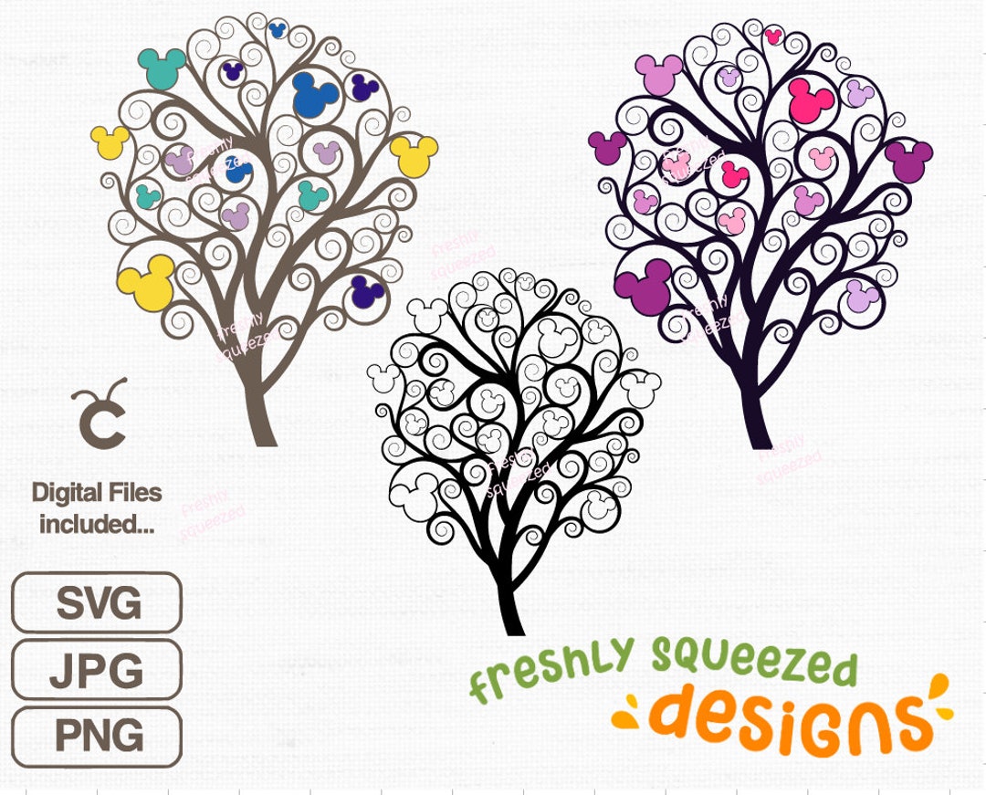 Mickey Swirly Tree Design SVG PNG JPG, Swirl Trees Svg, Mouse Ears Svg ...
