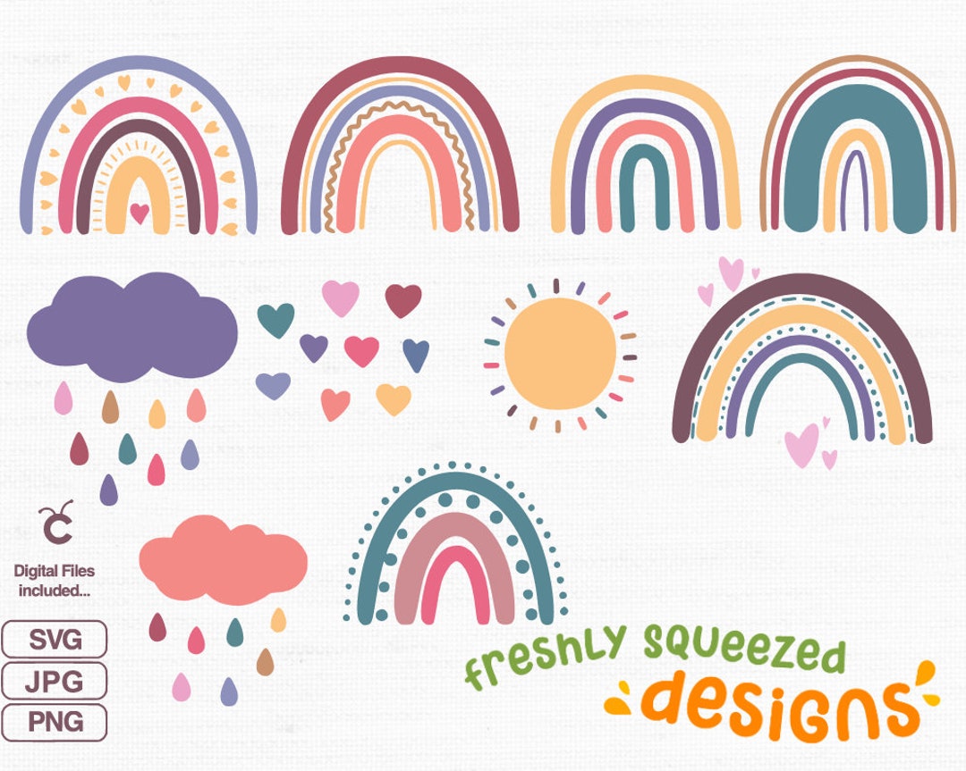 Boho Rainbow and Clouds Svg Png Jpg Bundle, Boho Clipart, Boho Rainbow ...