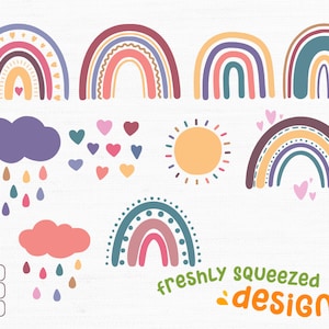Boho Rainbow and Clouds Svg Png Jpg Bundle, Boho Clipart, Boho Rainbow ...