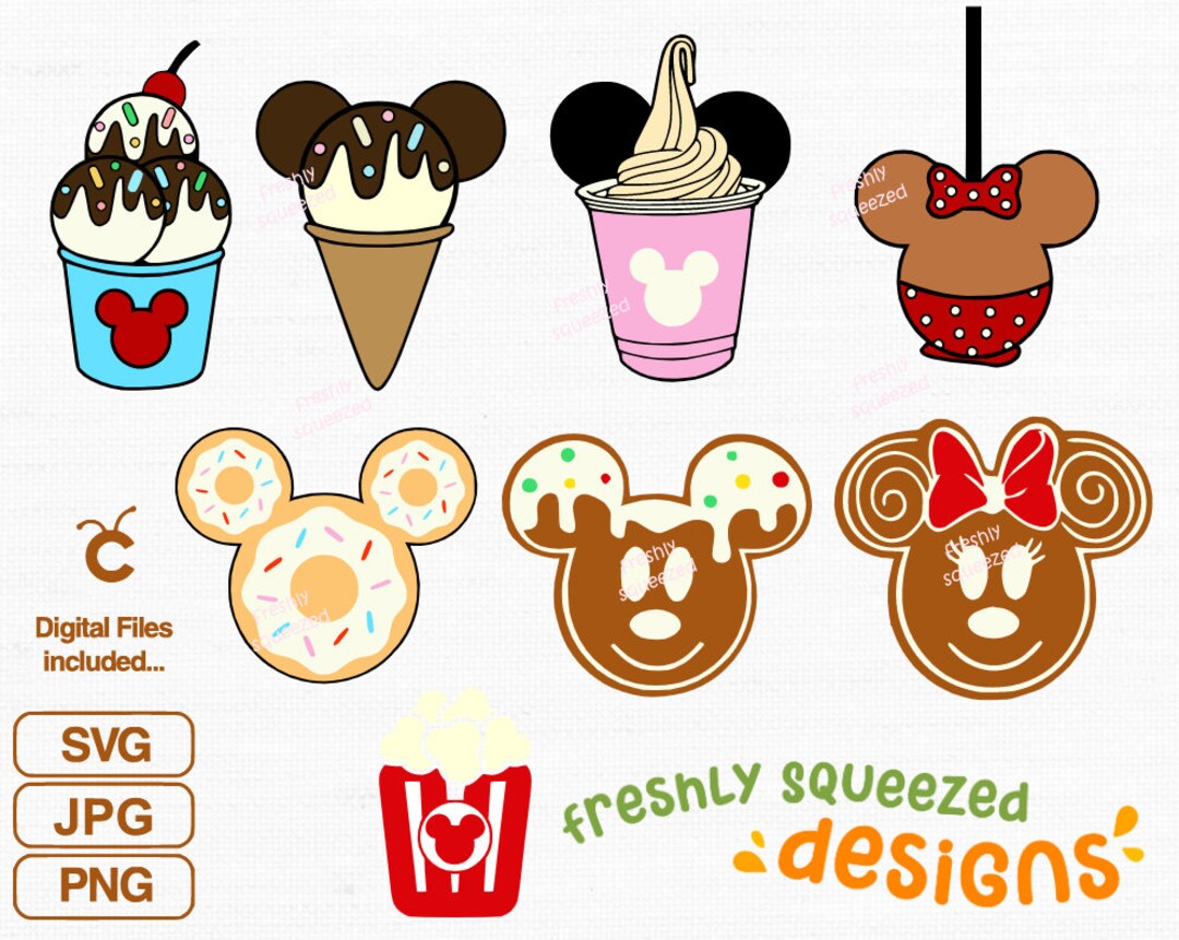 Mickey Minnie Snacks SVG Bundle: Mouse Head Cookie, Ice Cream (digital ...