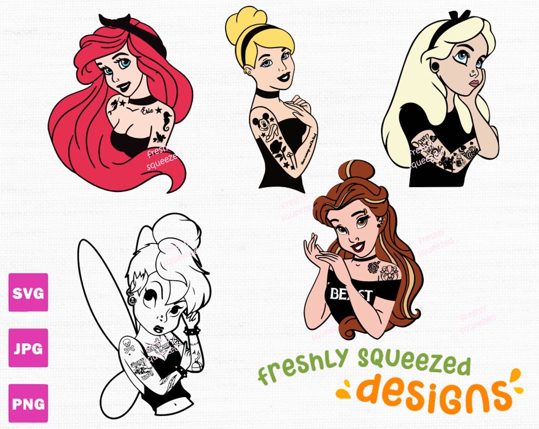 Punk Princess - Cinderella, Belle, Tinkerbelle, Alice Ariel Svg Png Jpg ...