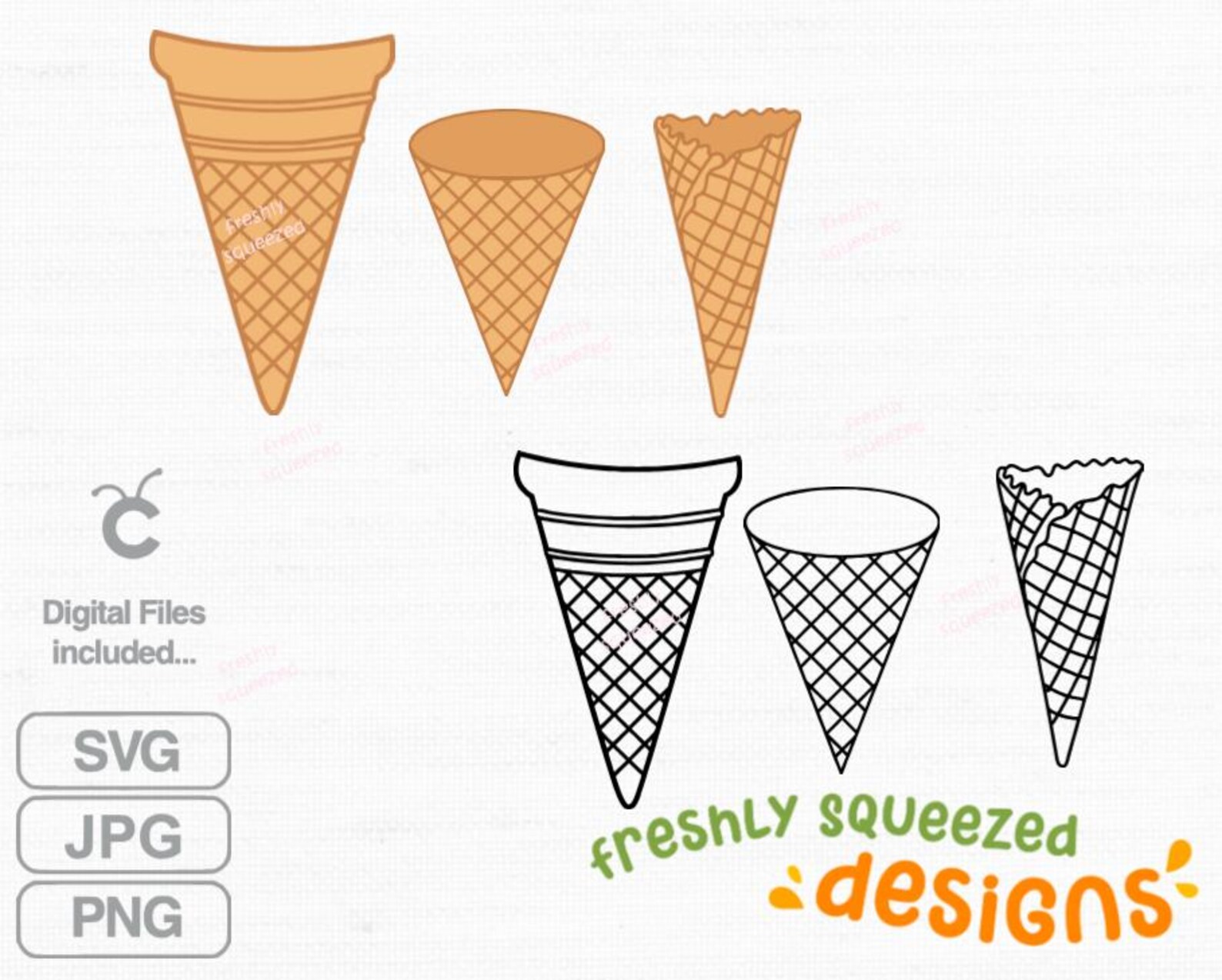 Ice Cream Cone SVG Bundle: Waffle Cone Clipart (digital Download) - Etsy