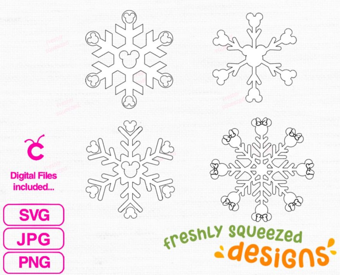 Mickey Minnie Christmas Snowflake SVG PNG Bundle: White Holiday Cut ...