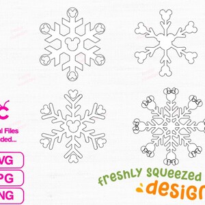 Mickey Minnie Christmas Snowflake SVG PNG Bundle: White Holiday Cut ...