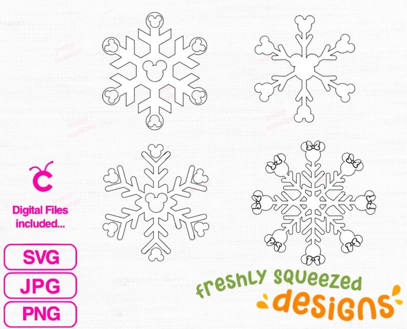 Mickey Minnie Christmas Snowflake SVG PNG Bundle: White Holiday Cut ...