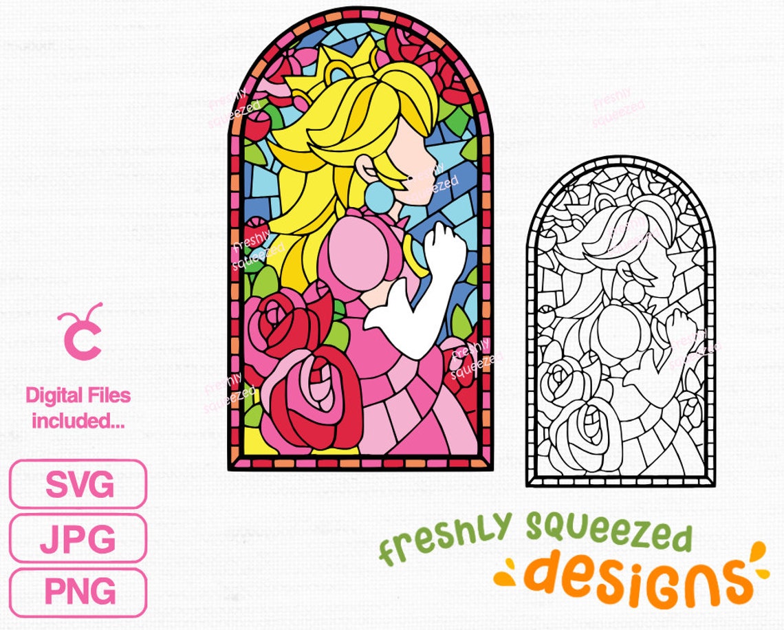 Princess Peach Stained Glass Window, Svg Png Jpg Bundle Cricut Cut ...
