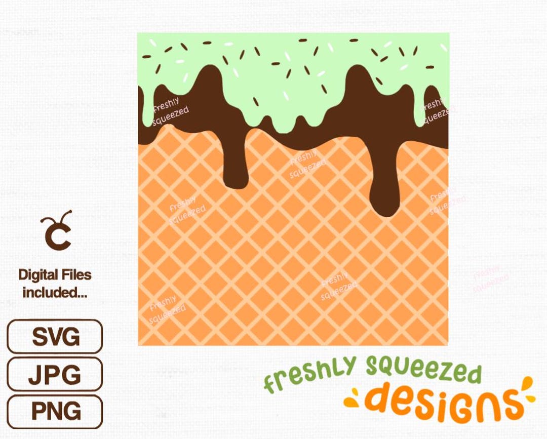 Chocolate Mint Ice Cream Drip Waffle Cone Pattern for Cricut Cut ...