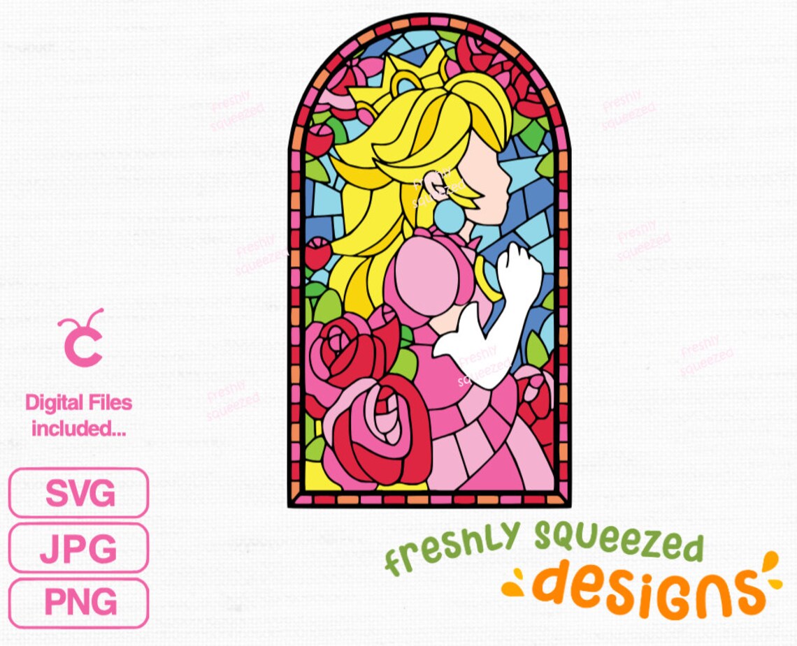 Princess Peach Stained Glass Window, Svg Png Jpg Bundle Cricut Cut ...