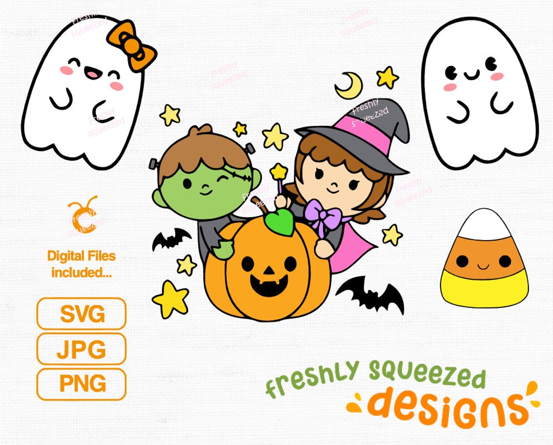 Cute Halloween Clipart, Candy Corn, Ghosts, Trick or Treat, Svg Png Jpg ...