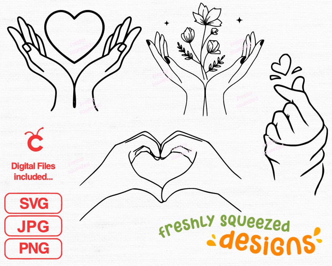 Bundle Heart Hands Flowers Love - Svg Png Jpg Bundle, Cricut Cut Files ...