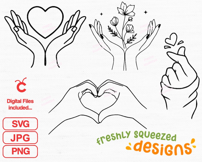 Bundle Heart Hands Flowers Love Svg Png Jpg Bundle, Cricut Cut Files ...