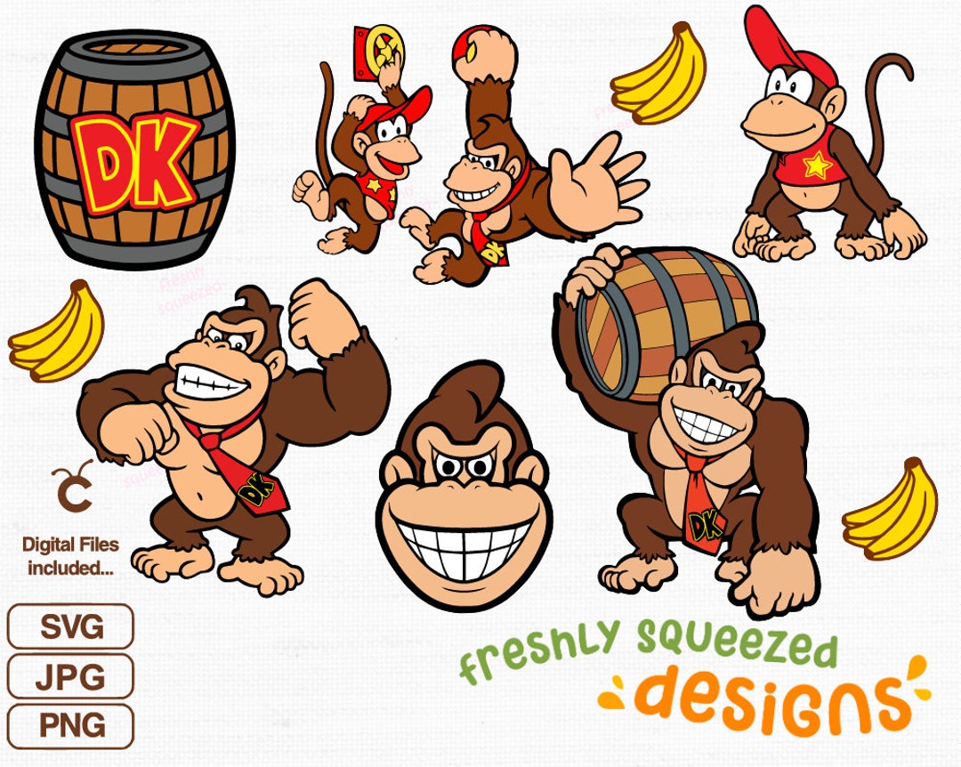 Donkey Kong and Diddy Collection Svg Png Jpg Bundle, Banana, Barrel ...