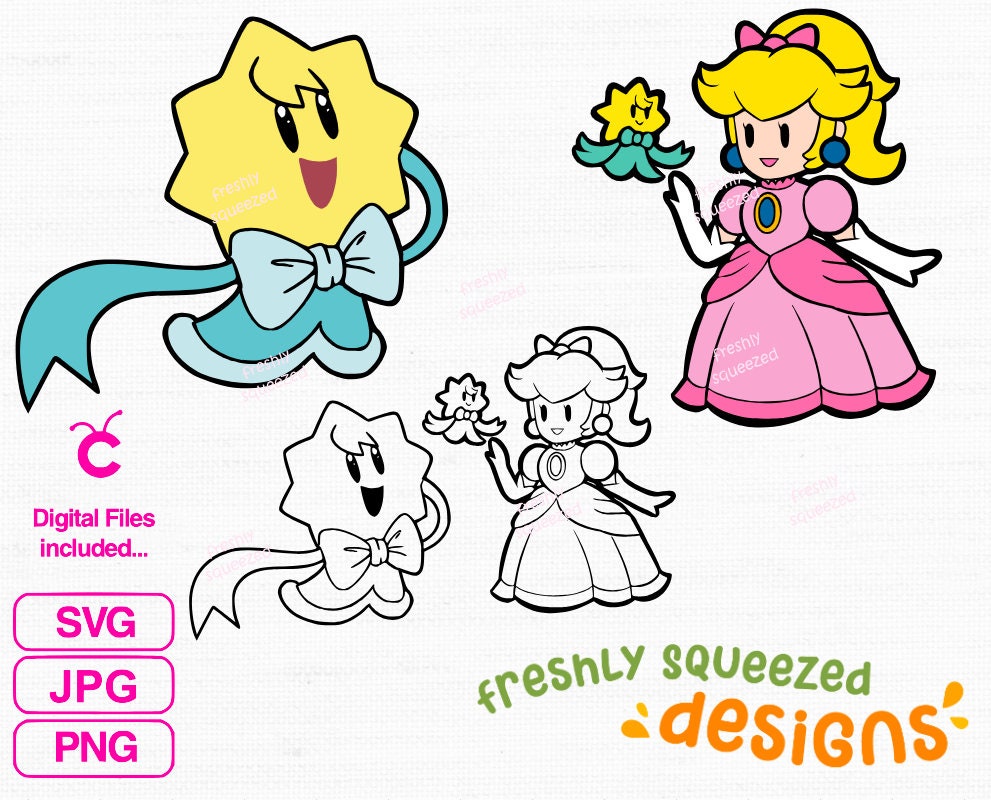 Princess Peach and Stella Svg Png Jpg Bundle Showtime, Cricut Cut Files ...