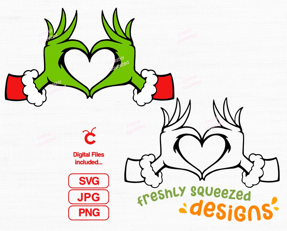 Grinch Heart Hands Christmas Holiday Svg Png Bundle Cricut Cut
