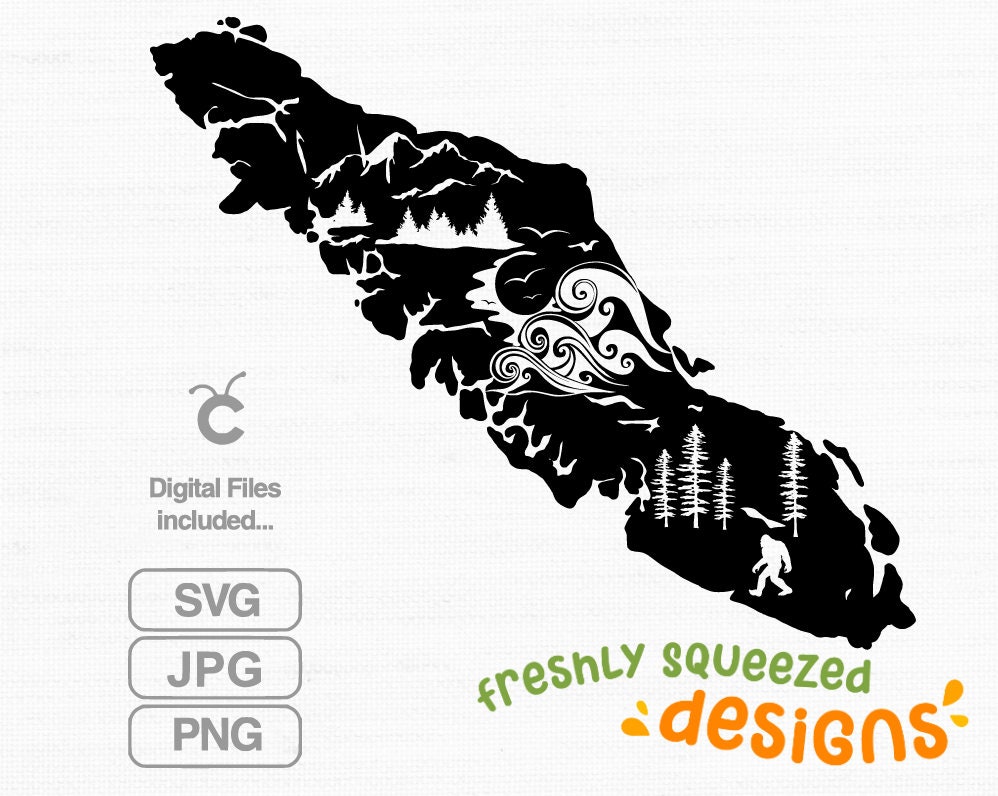 Vancouver Island Silhouette: Mountain & Sitka Design (SVG, PNG, JPG ...