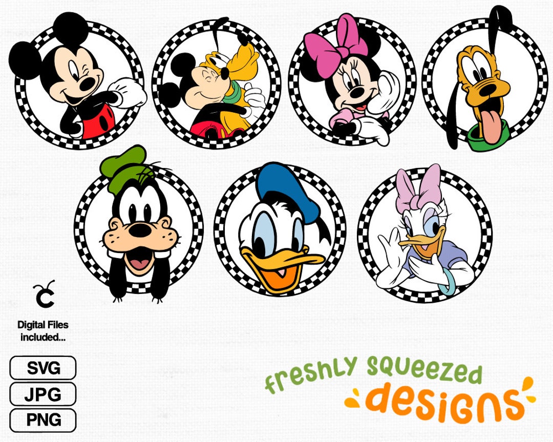 Mickey and Friends Checkered Circle: SVG PNG JPG Bundle (digital ...