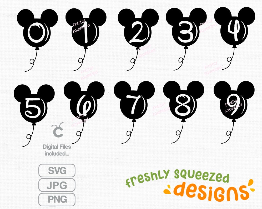 Mickey Number Balloon Cut Files: Birthday SVG, PNG, JPG (instant ...