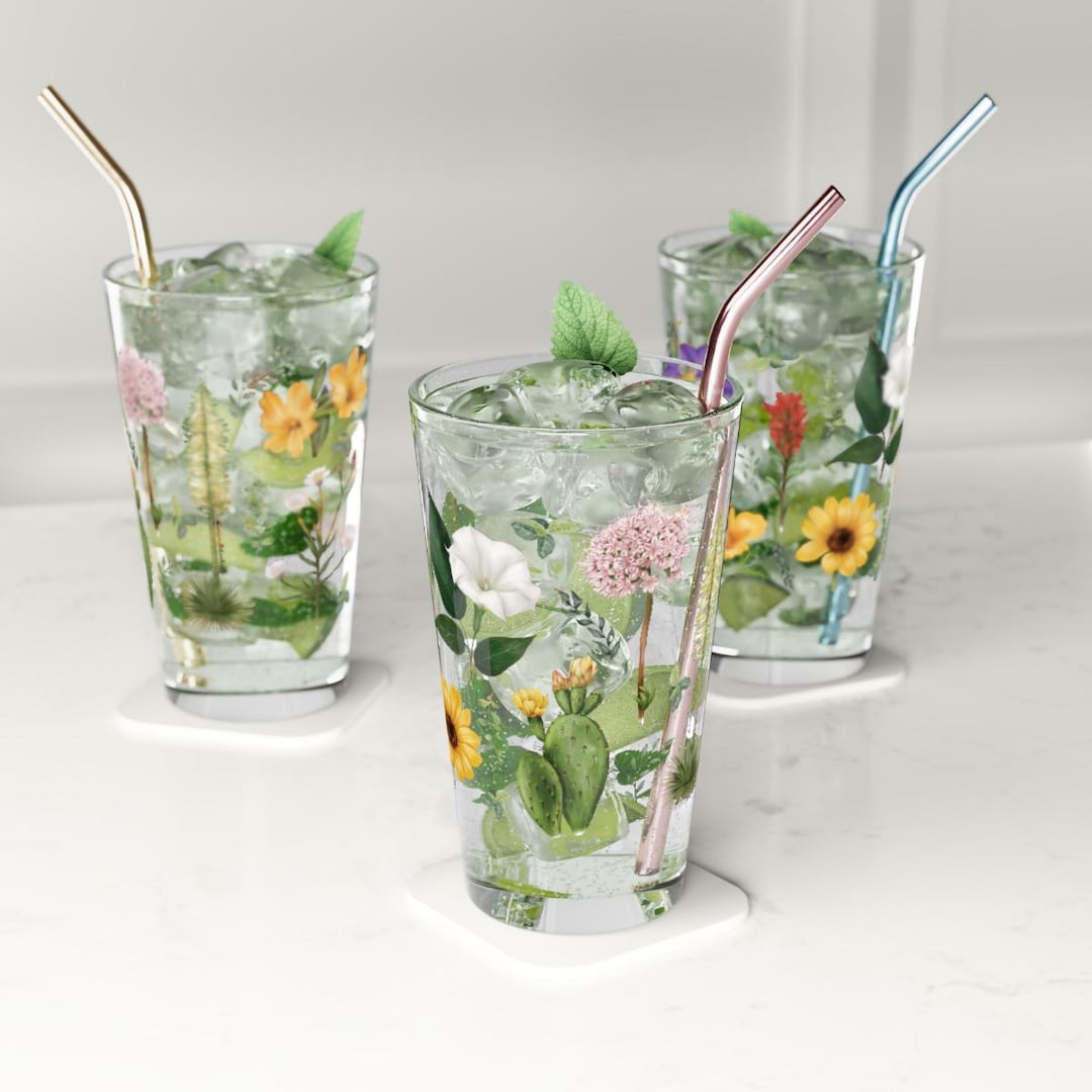 Southern California Floral Glassware 16oz / Botanical Drinkware ...