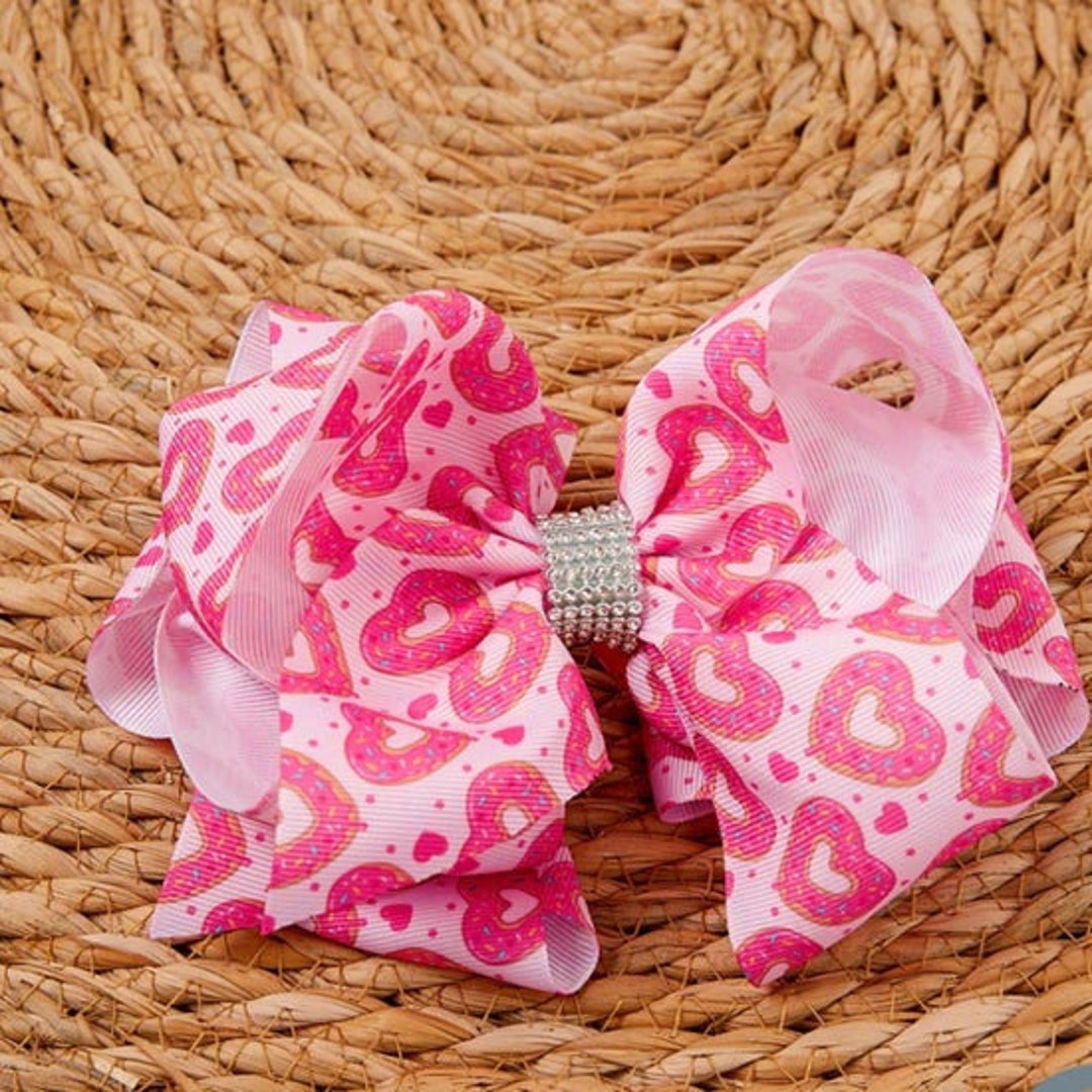 Pete + Lucy Deluxe Bow Frosted Pink Rhinestone Bow Frosted Donut Bow - Etsy