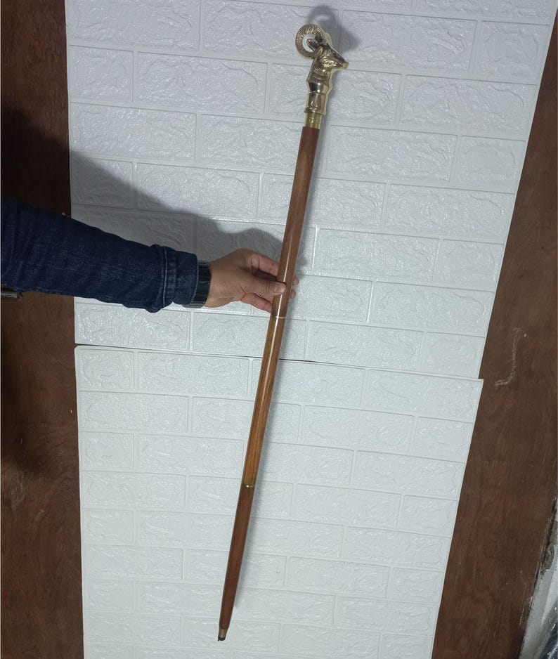 Vintage Ram Head Walking Cane: Handmade Brass Handle, Foldable Wooden ...