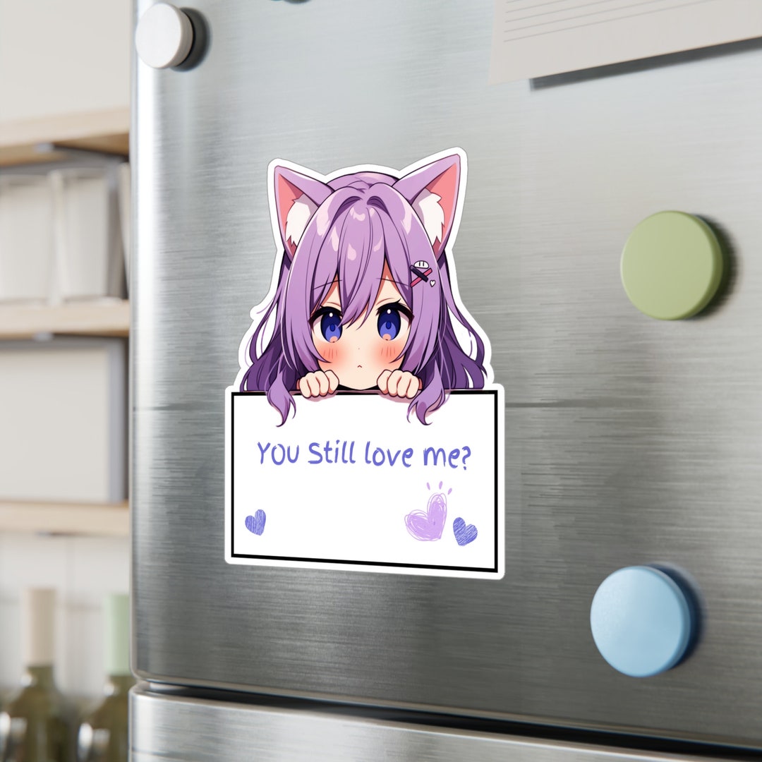 Purple-haired Girl With Cat Ears Sticker 'you Still Love - Etsy