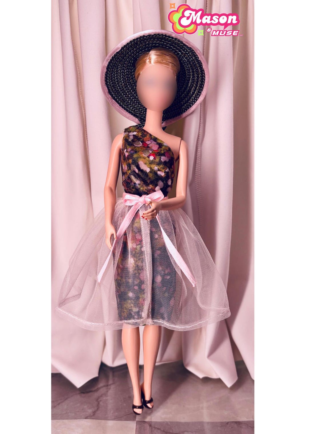 Floral Abstract Half-shoulder Dress With Overskirt and Hat OOAK - Etsy