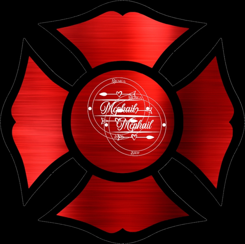 3 Metallic Maltese Designs, Fire Department Cross Design, Black, Red ...