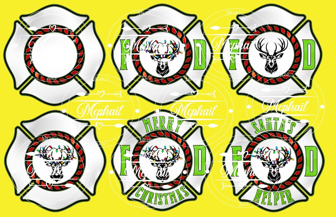 Christmas Deer Reindeer Firefighter Maltese, White, Green, Red Fireman ...
