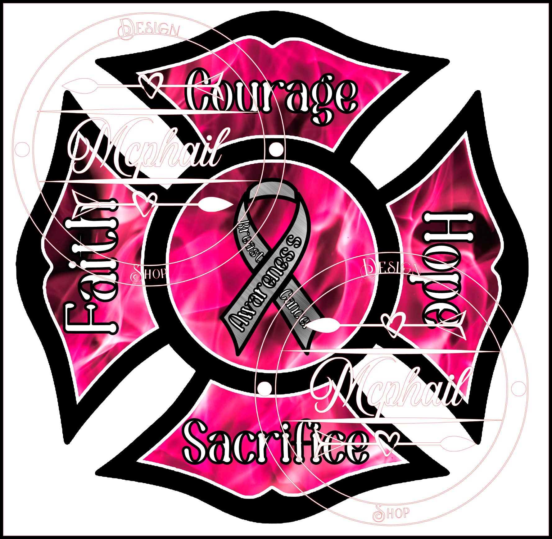 Pink Flame Breast Cancer Awareness Fire Department Maltese, Fire Dept ...
