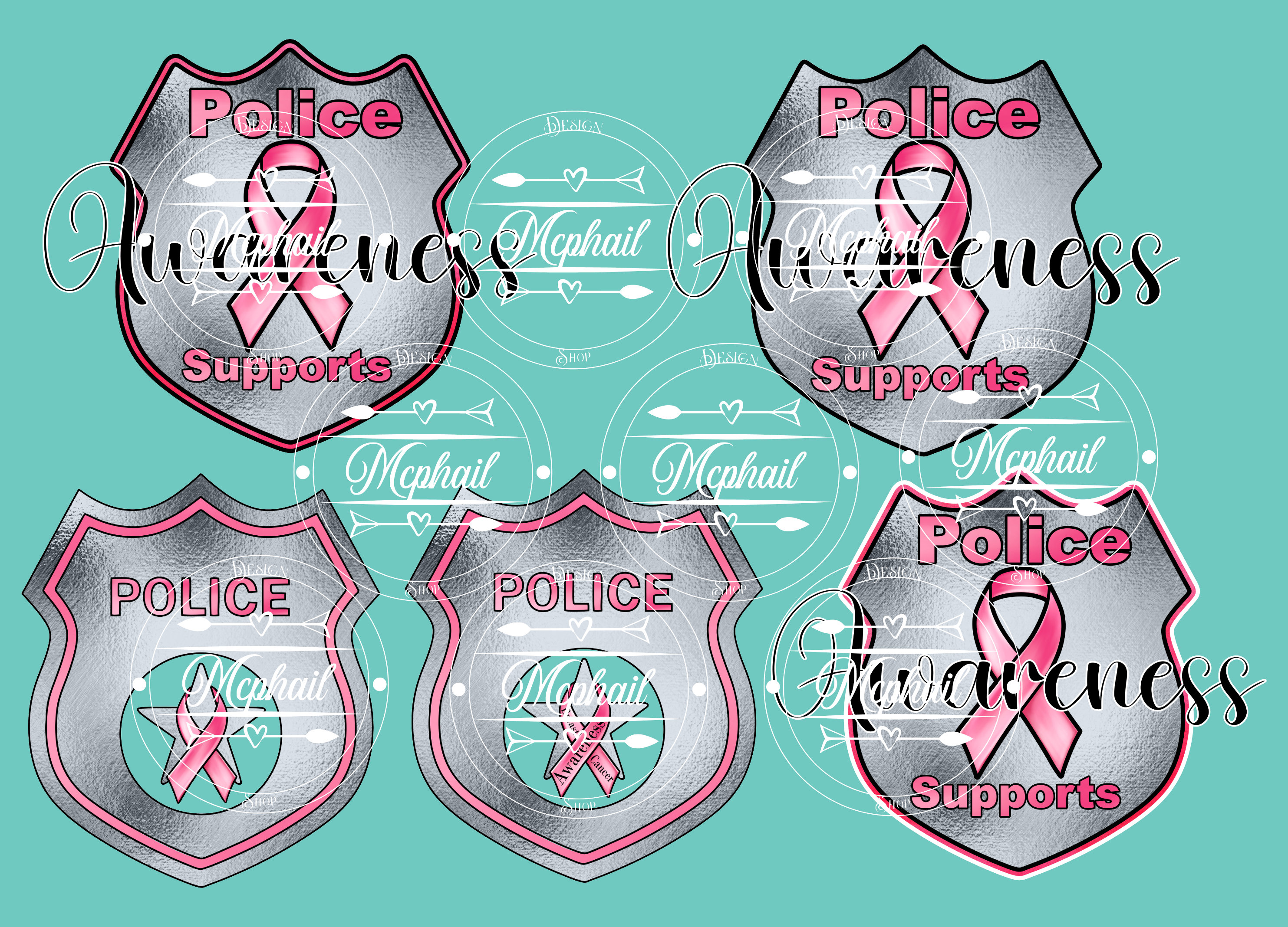 Police Badge Breast Cancer Awareness Police Badge Pink Ribbon October ...