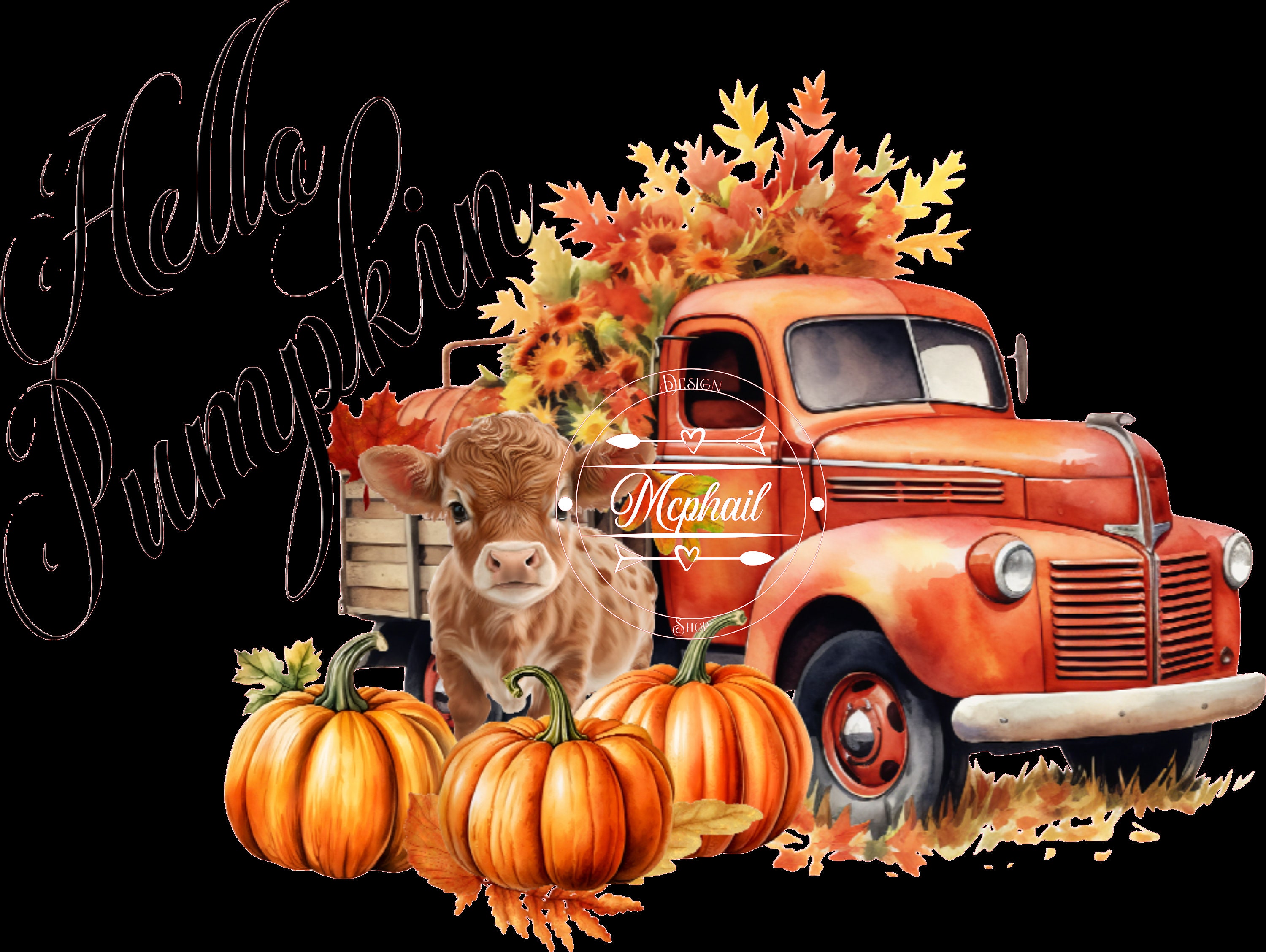 Hello Pumpkin Fall Pumpkin Calf Design, Fall Cow, Autumn Cow, Png ...