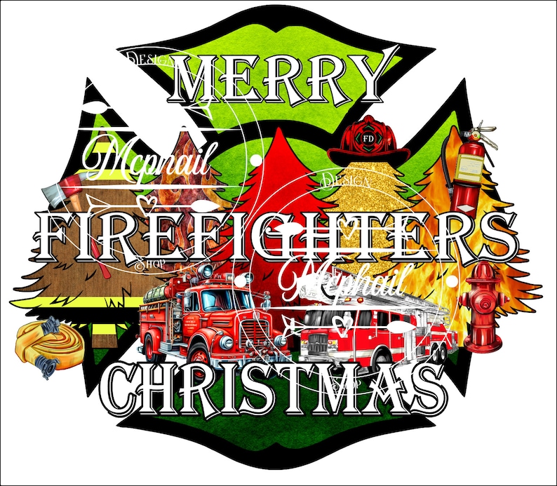 Christmas Firefighter Maltese Bundle, Fireman Christmas Tree, Merry ...