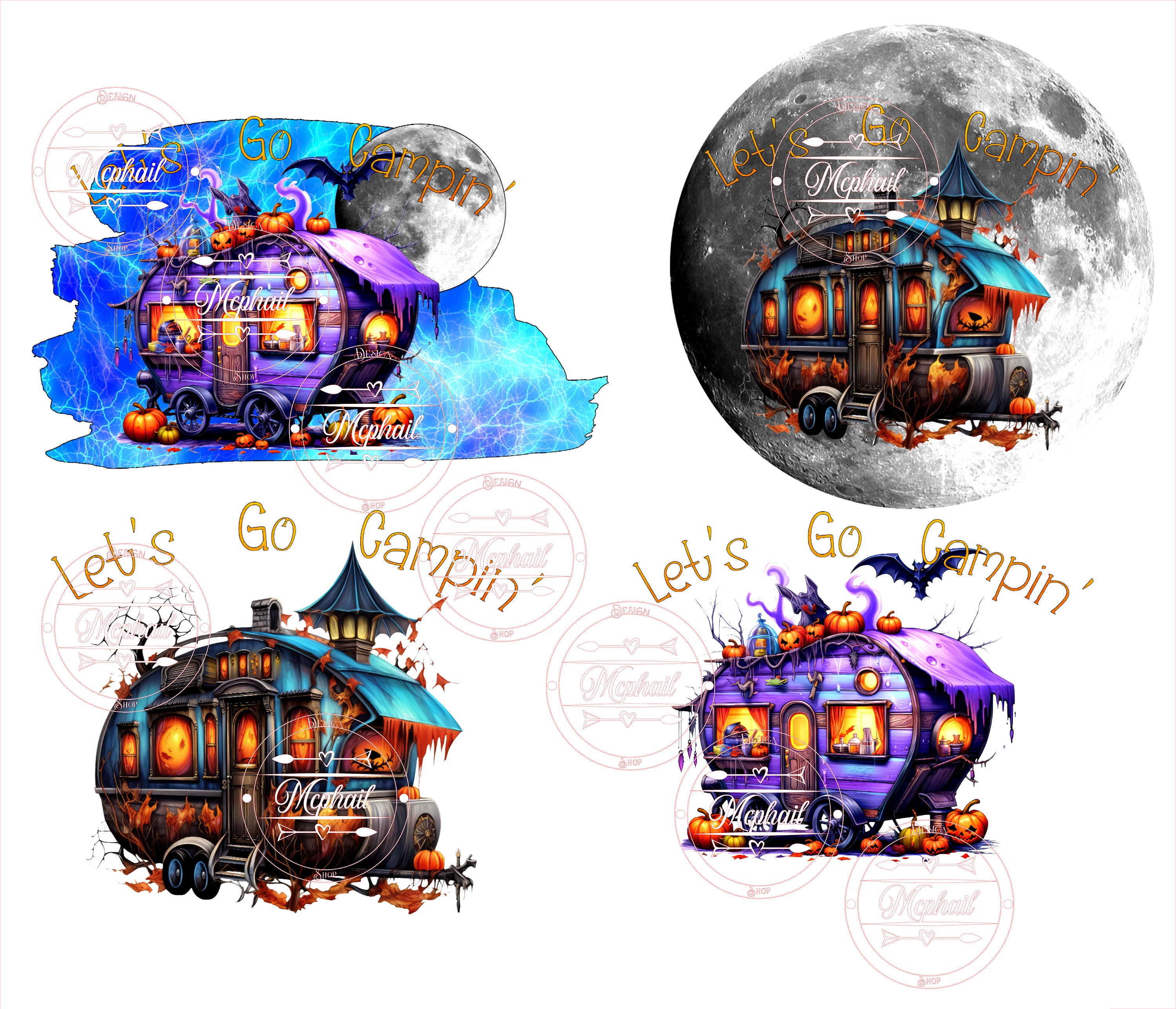 4 PNG Digital Downloads of Halloween Campers, Let's Go Campin ...