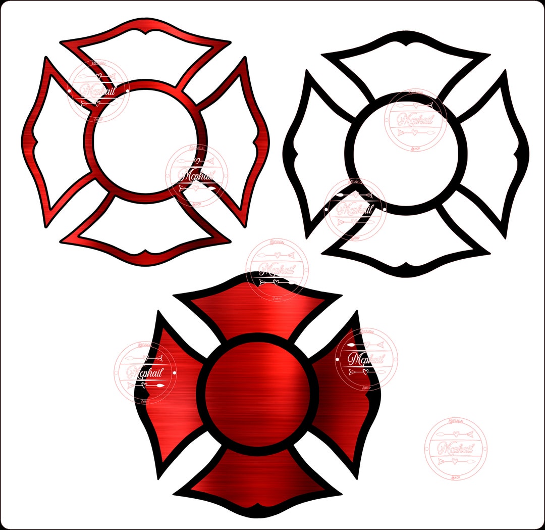 3 Metallic Maltese Designs, Fire Department Cross Design, Black, Red ...