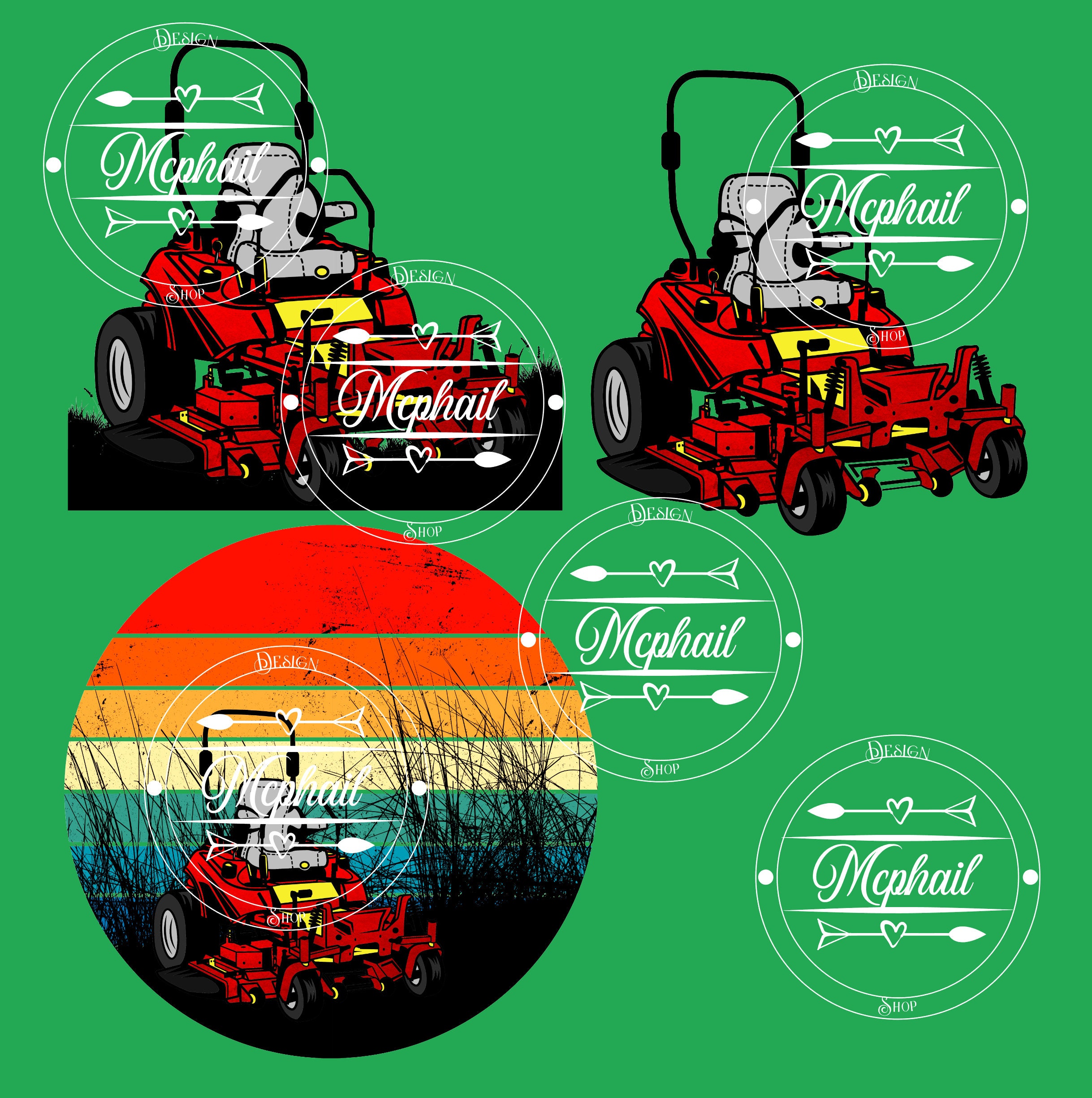 Red Watercolor Zero Turn Logo Lawnmower Bundle Zero Turn Lawn Mower ...