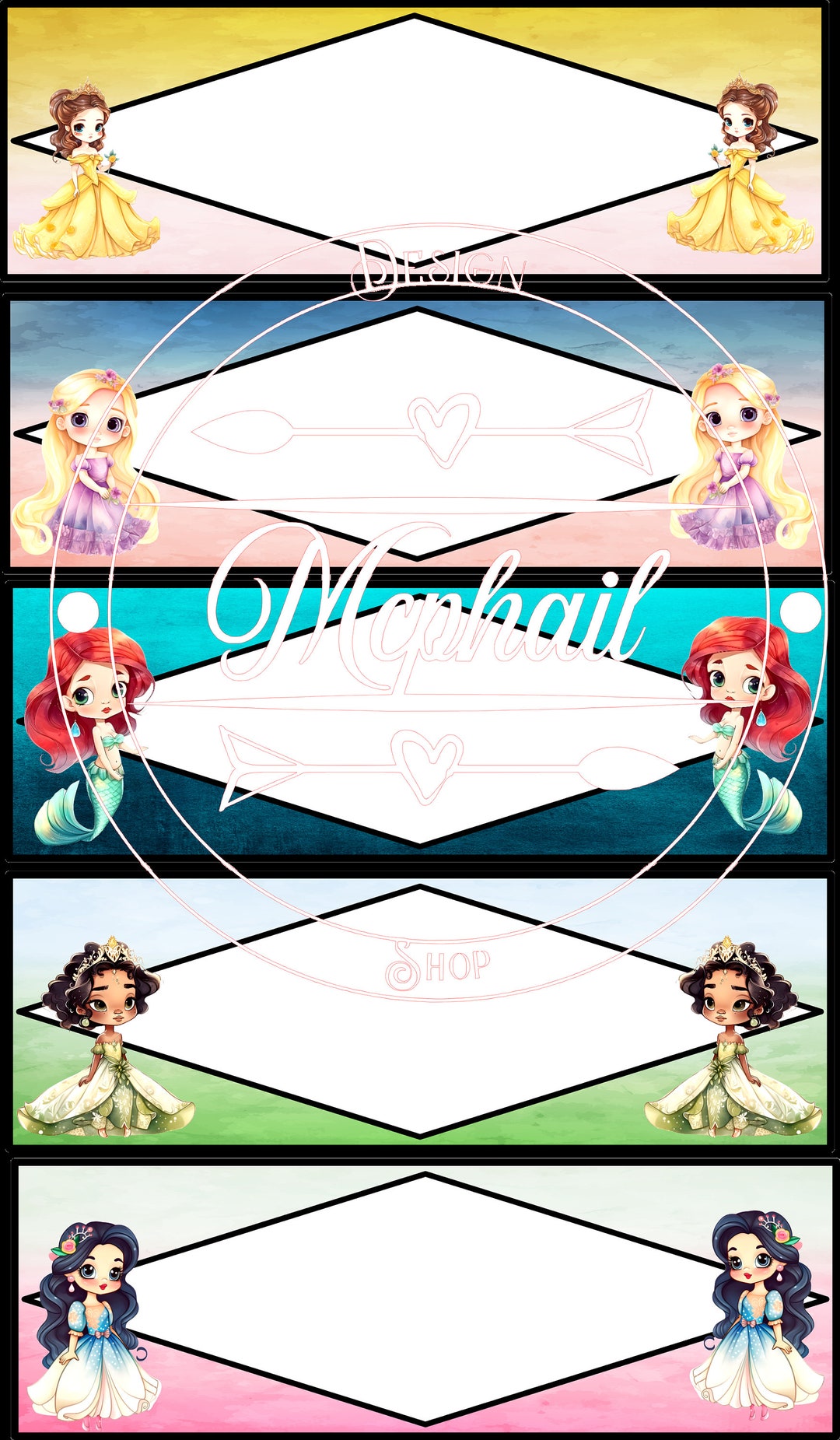 Princess Name Tags, Princess Labels, Party Supply Labels, Bookmarks ...