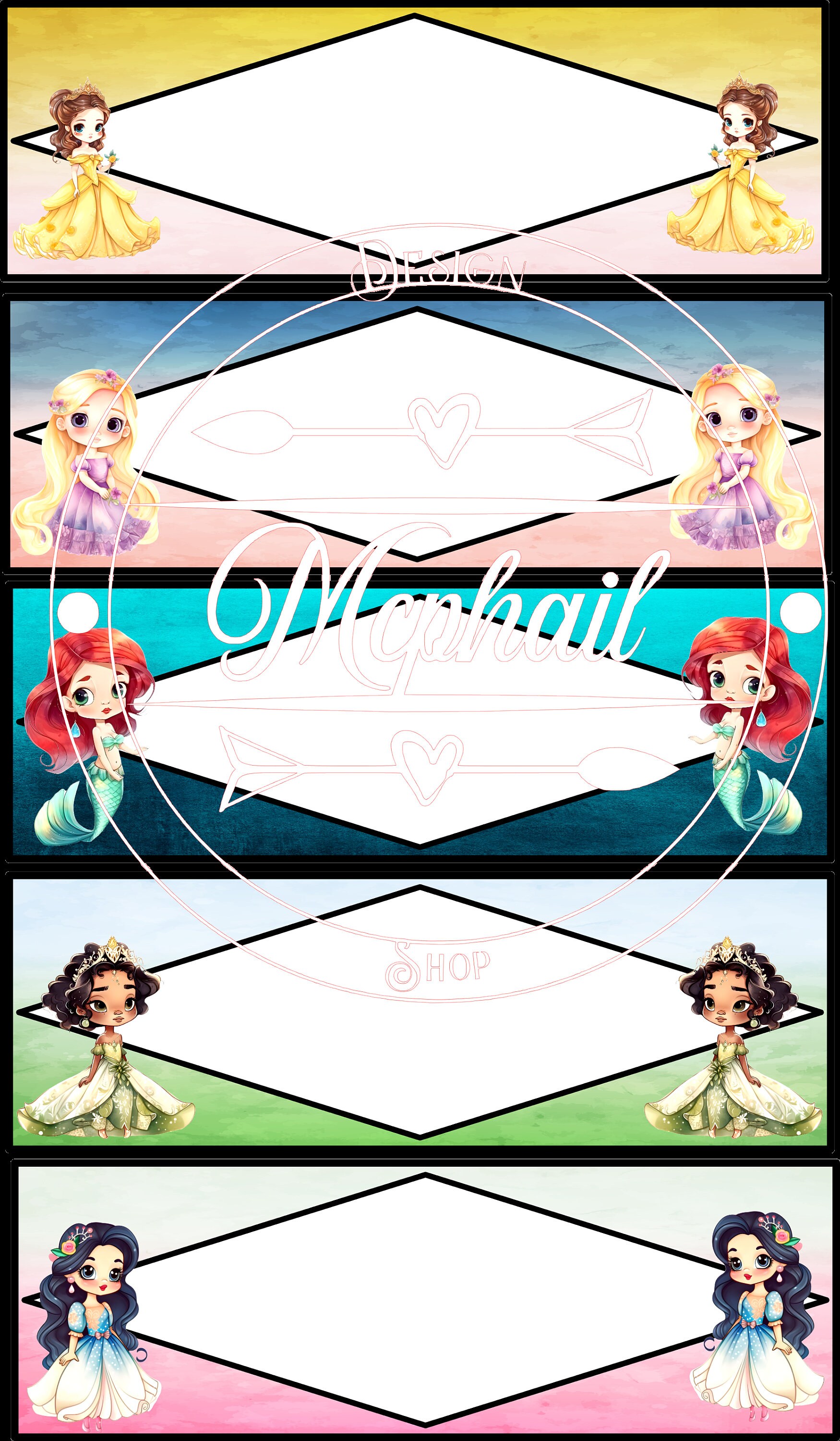 Princess Name Tags, Princess Labels, Party Supply Labels, Bookmarks ...