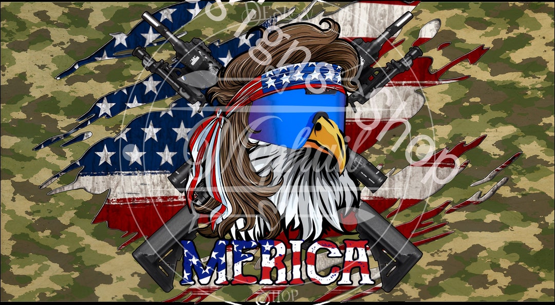 Merica Mullet Egale With Sunglasses and Guns Camo Car Tag Sublimation ...