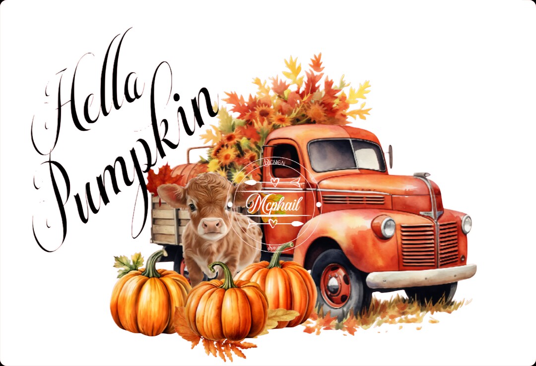 Hello Pumpkin Fall Pumpkin Calf Design, Fall Cow, Autumn Cow, Png ...