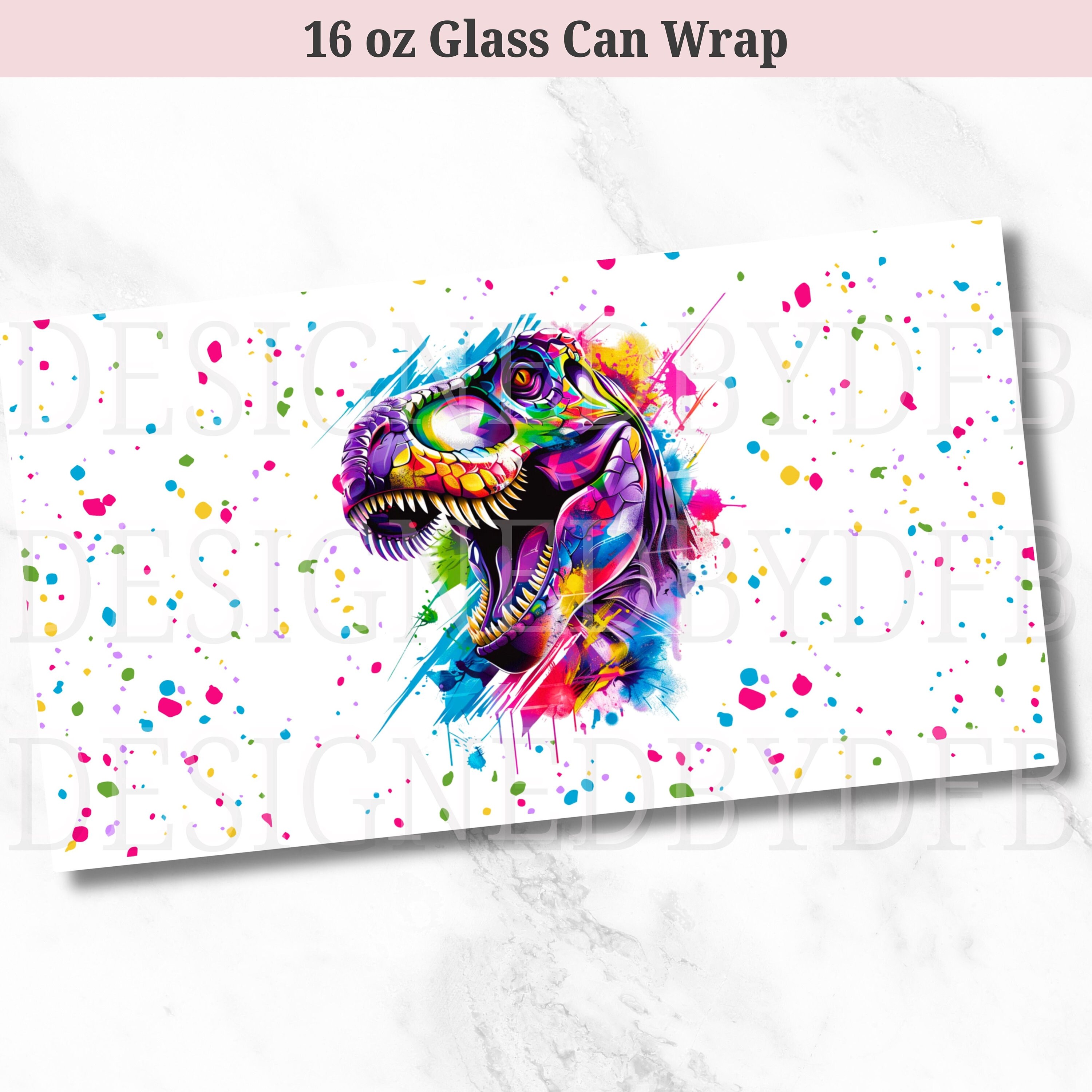 Neon Dinosaur Glass Can Wrap PNG, Trendy Rainbow Watercolor T-rex ...