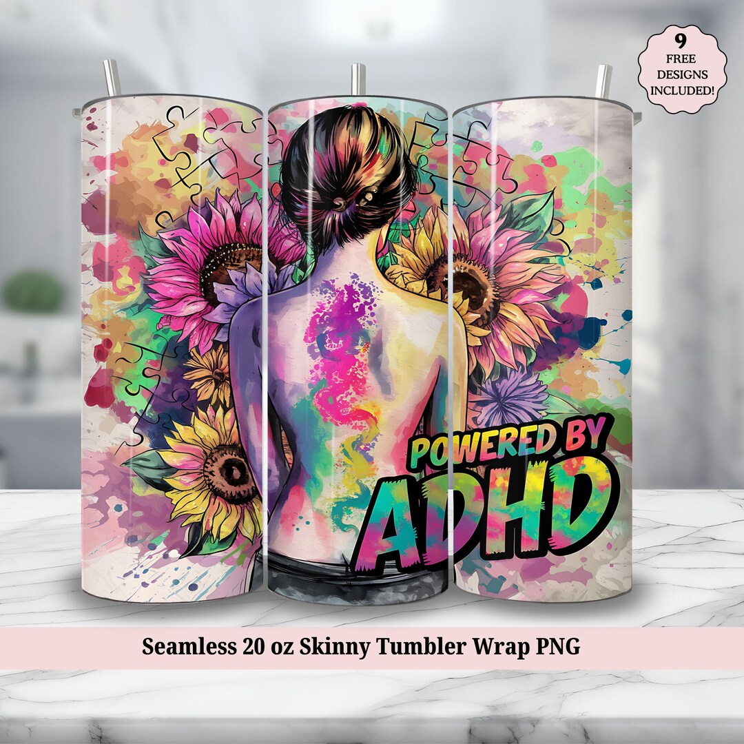 Watercolor ADHD Awareness Tumbler Wrap - Floral Anxiety Mental Health ...